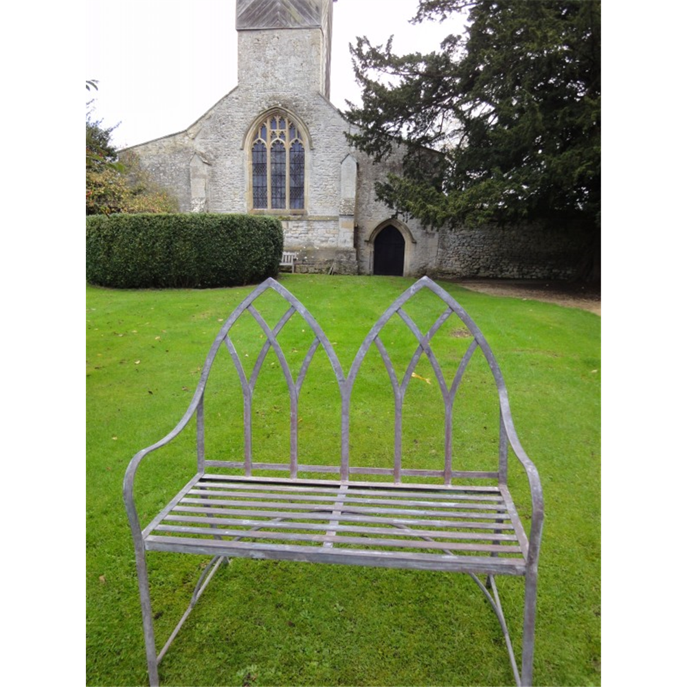 Galvanised Gothic Double Bench | Waterperry Gardens - Oxfordshire ...